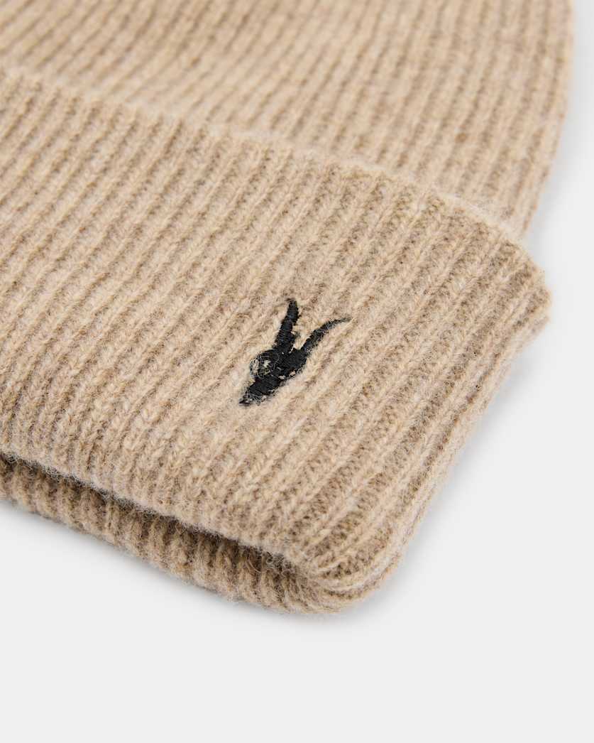 Bailey Wool Ramskull Embroidered Beanie DARK ECRU BROWN | ALLSAINTS DE